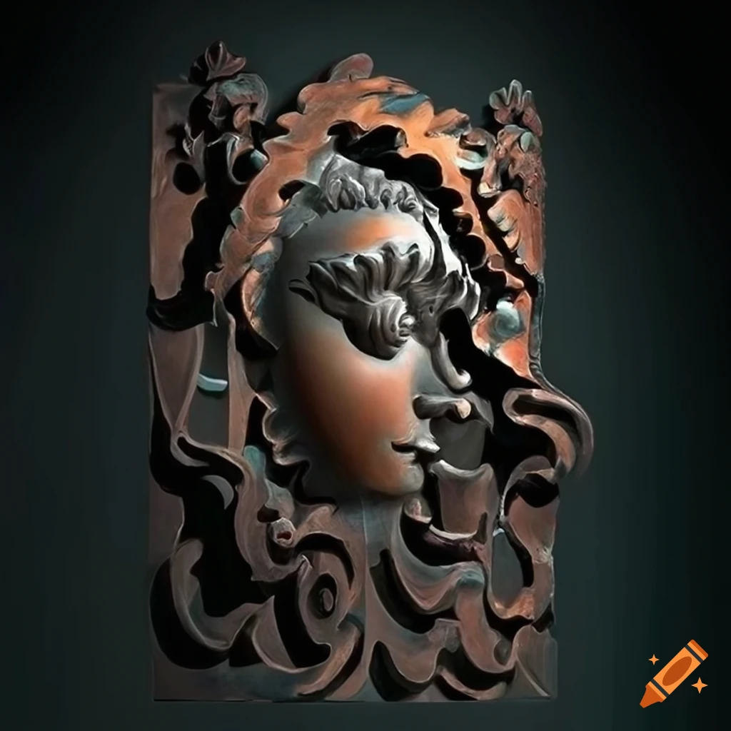 Detailed metalwork sculpture with architectural carving style on Craiyon