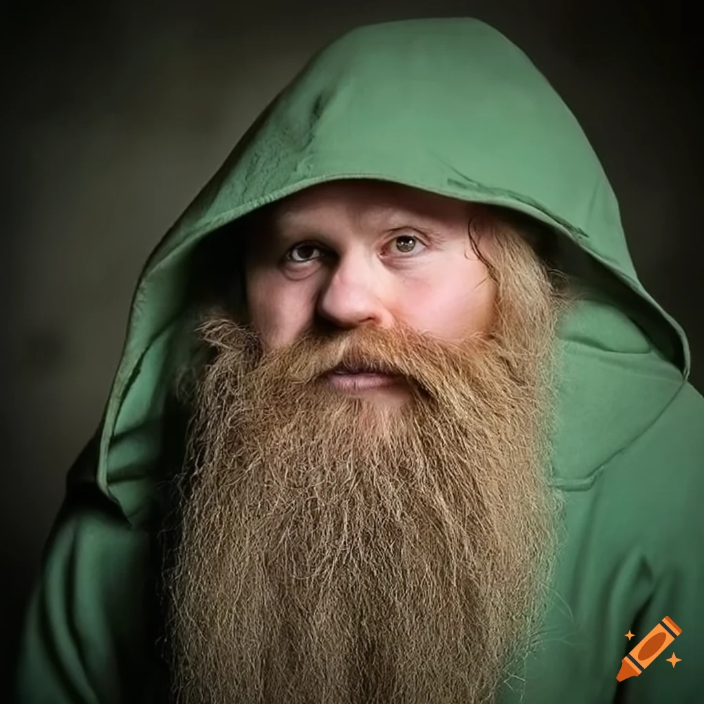 Illustration of a fat dwarf with a long beard and green hood