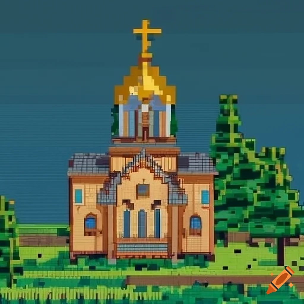 Pixel art of an orthodox church in a game on Craiyon