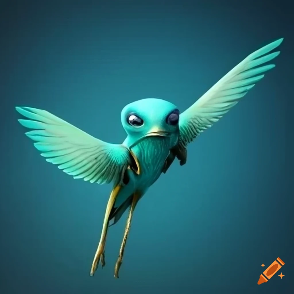 Steampunk-style metallic bird soaring in the sky on Craiyon