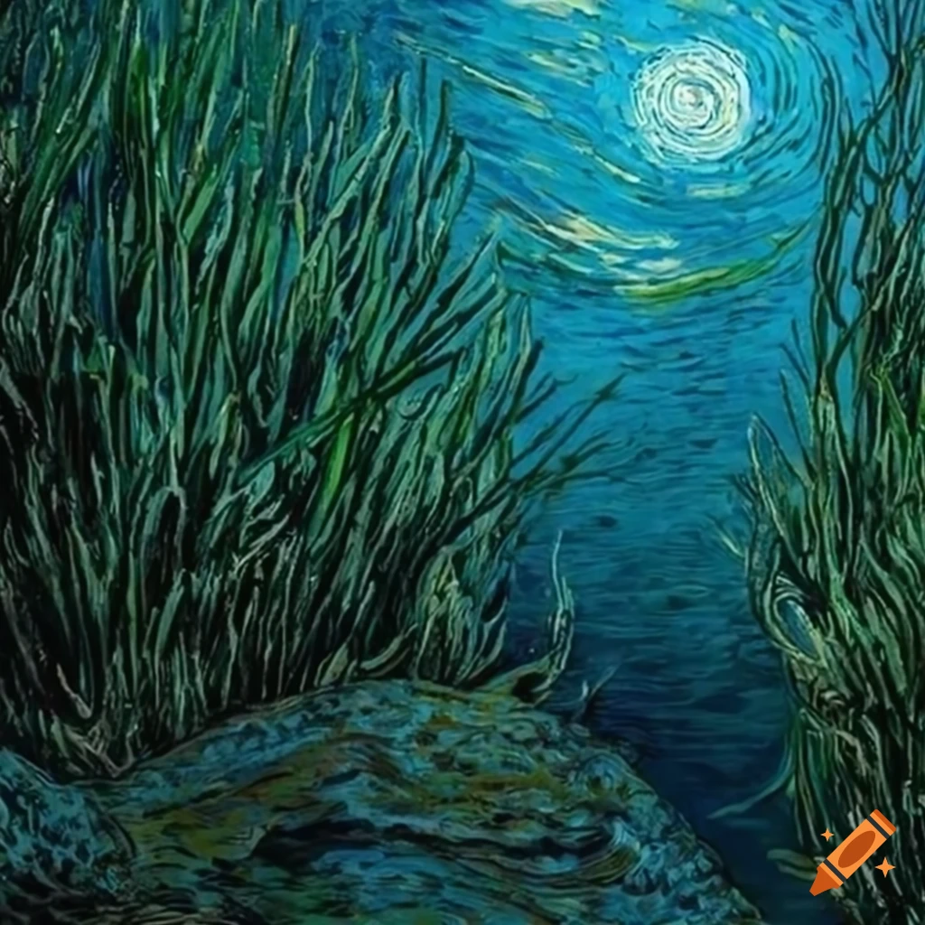 Van Gogh-inspired artwork of underwater scene on Craiyon
