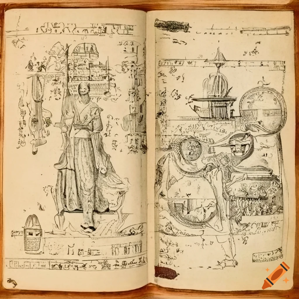 19th century alchemy travel journal sheet with illustrations and ...