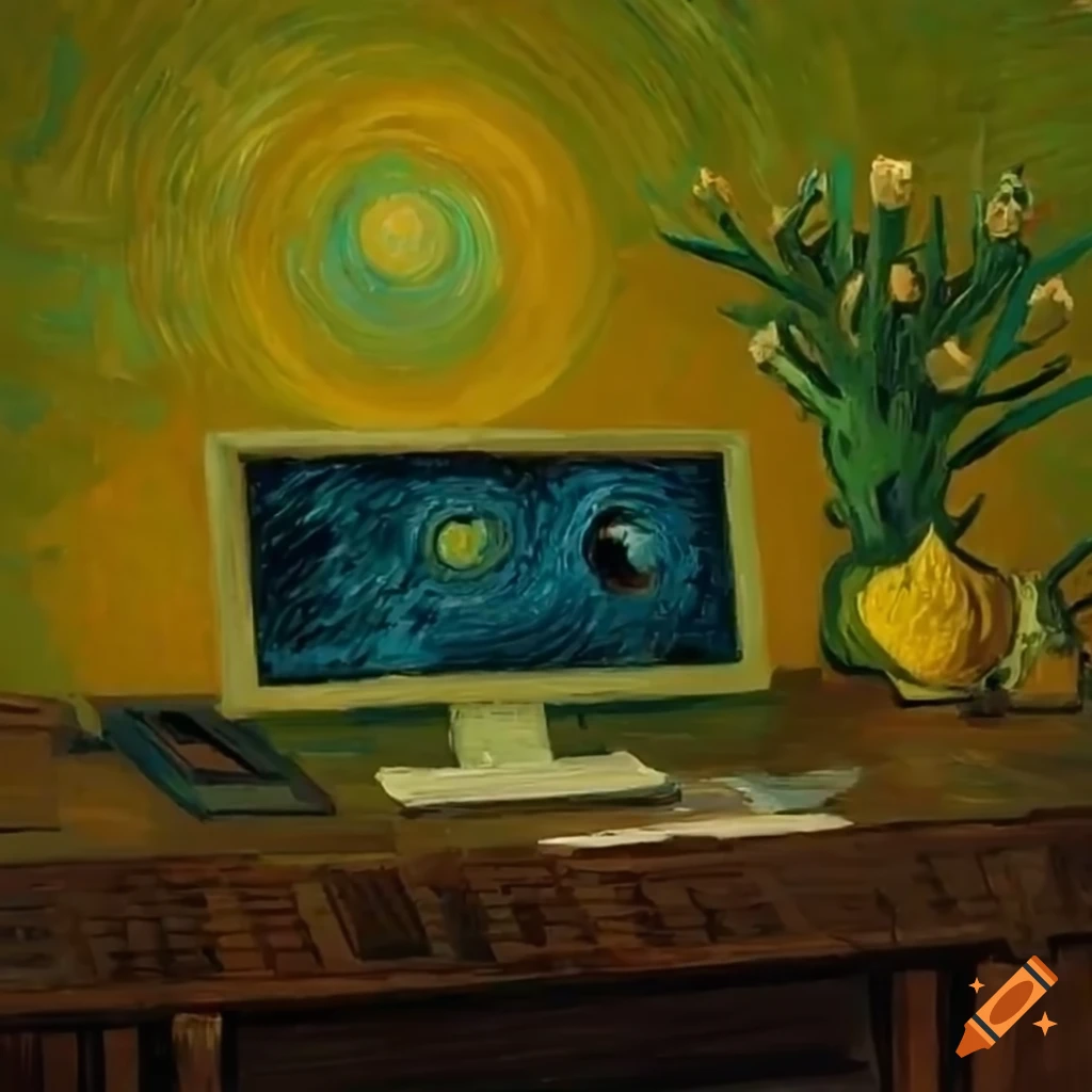 Van gogh style painting of a laptop on a desk on Craiyon