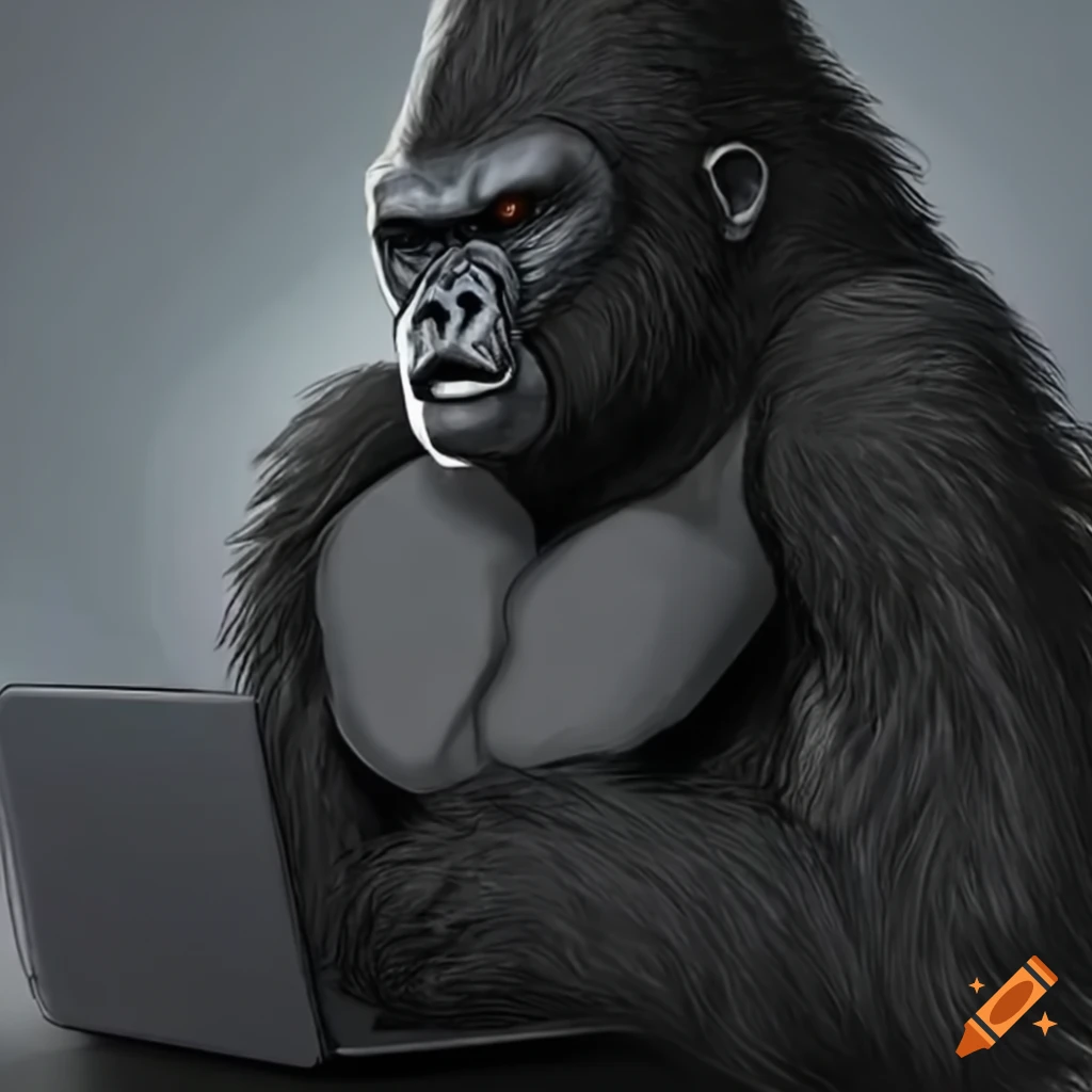 Gorilla using a keyboard with a scientist on Craiyon