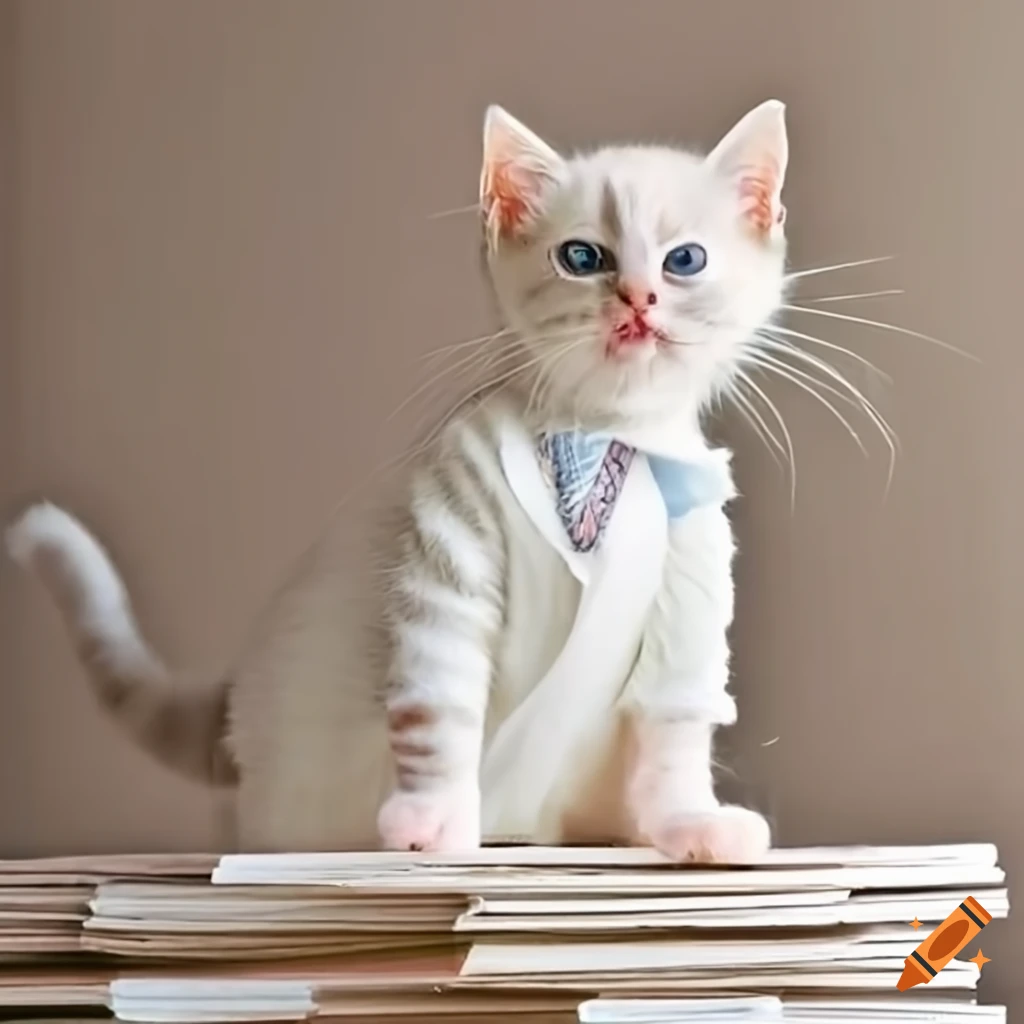Vintage kitten in a colonial suit sitting on papers on Craiyon