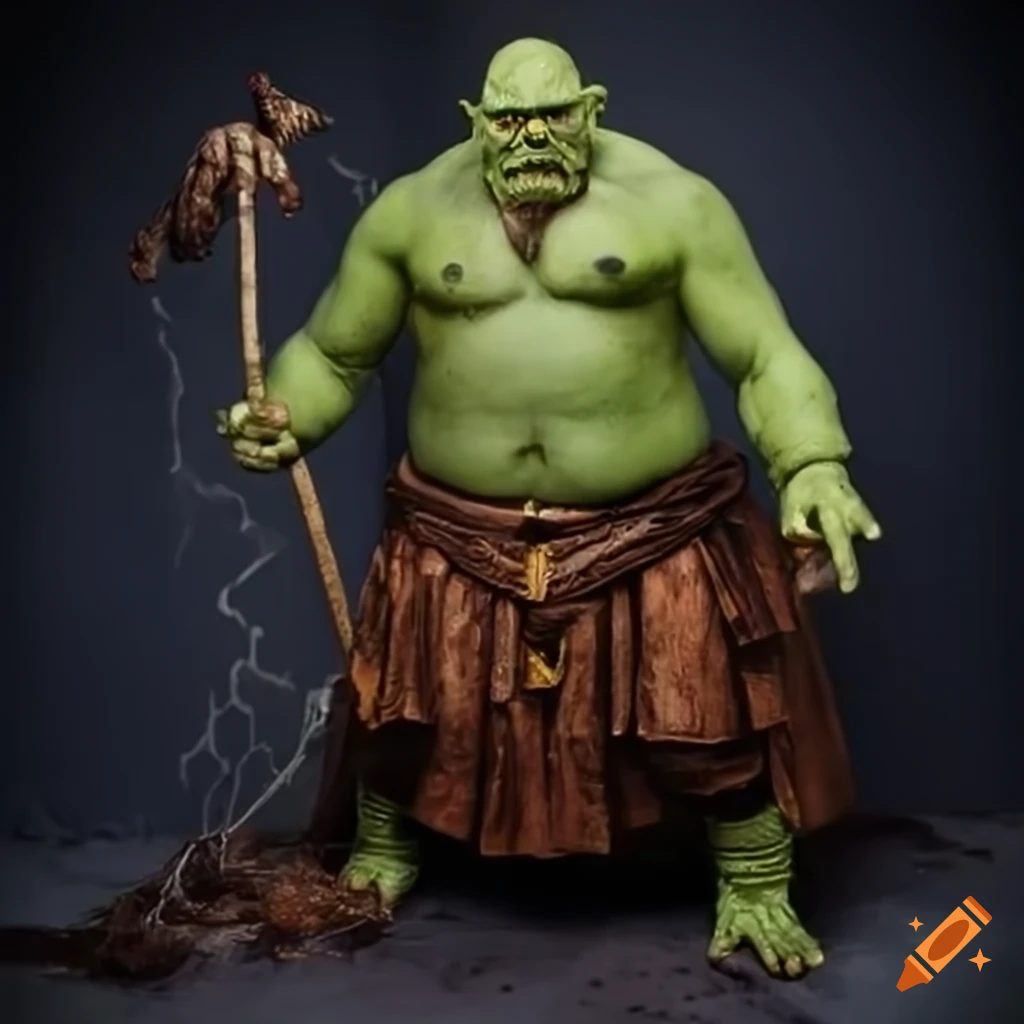 Huge yellow-skinned ogre woman with a wooden club on Craiyon