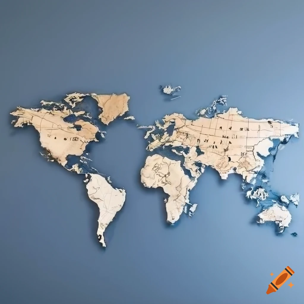 Top view of a gray world map on a white background on Craiyon