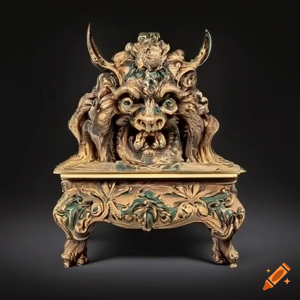 Intricate antique baroque box with a gargoyle on Craiyon