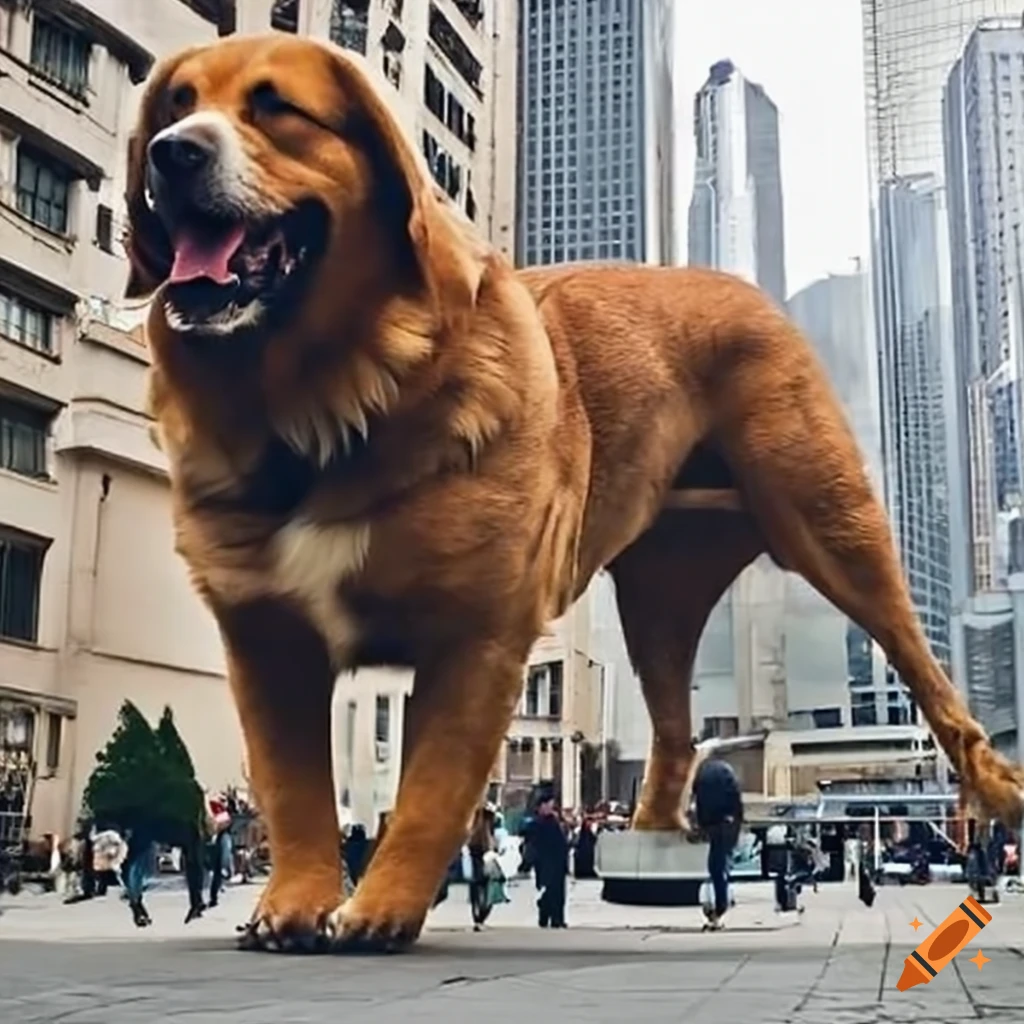 Image of a giant dog overlooking a city on Craiyon