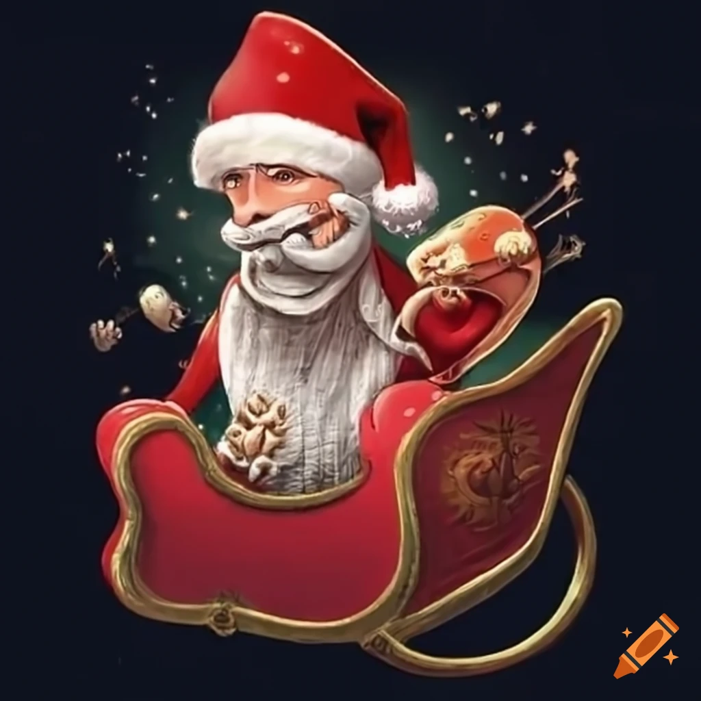 Santa Claus riding his sleigh with reindeers on Craiyon