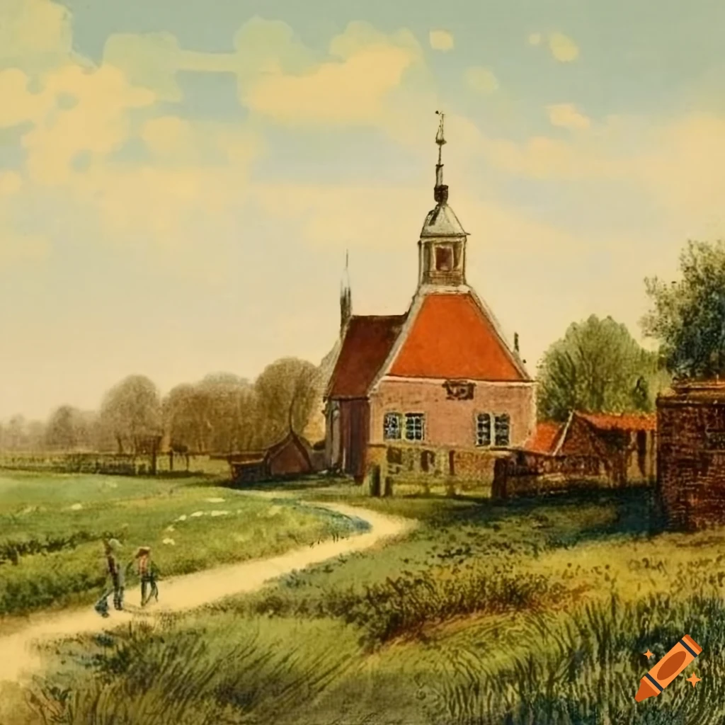 Detailed vintage drawing of a peaceful dutch countryside on Craiyon