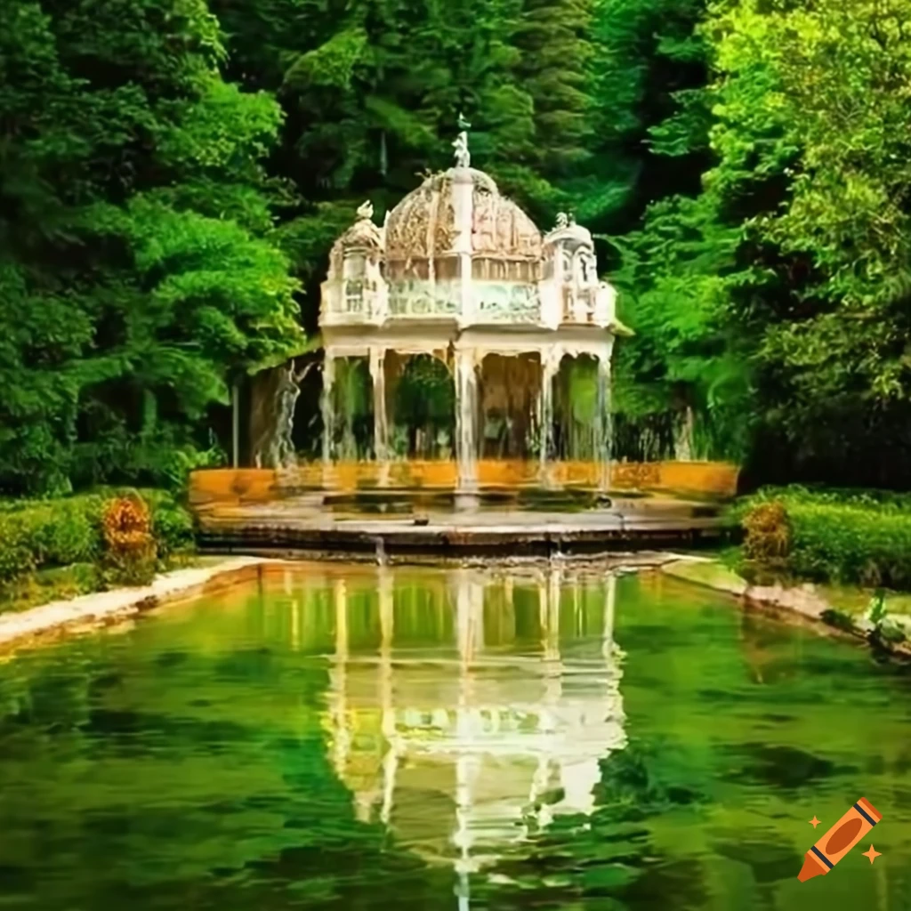 Rococo-style balcony in a beautiful garden on Craiyon