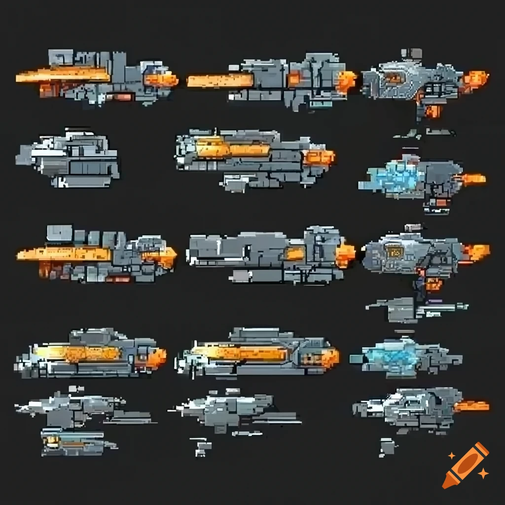 pixel art sprites of sci fi spaceships for games on Craiyon
