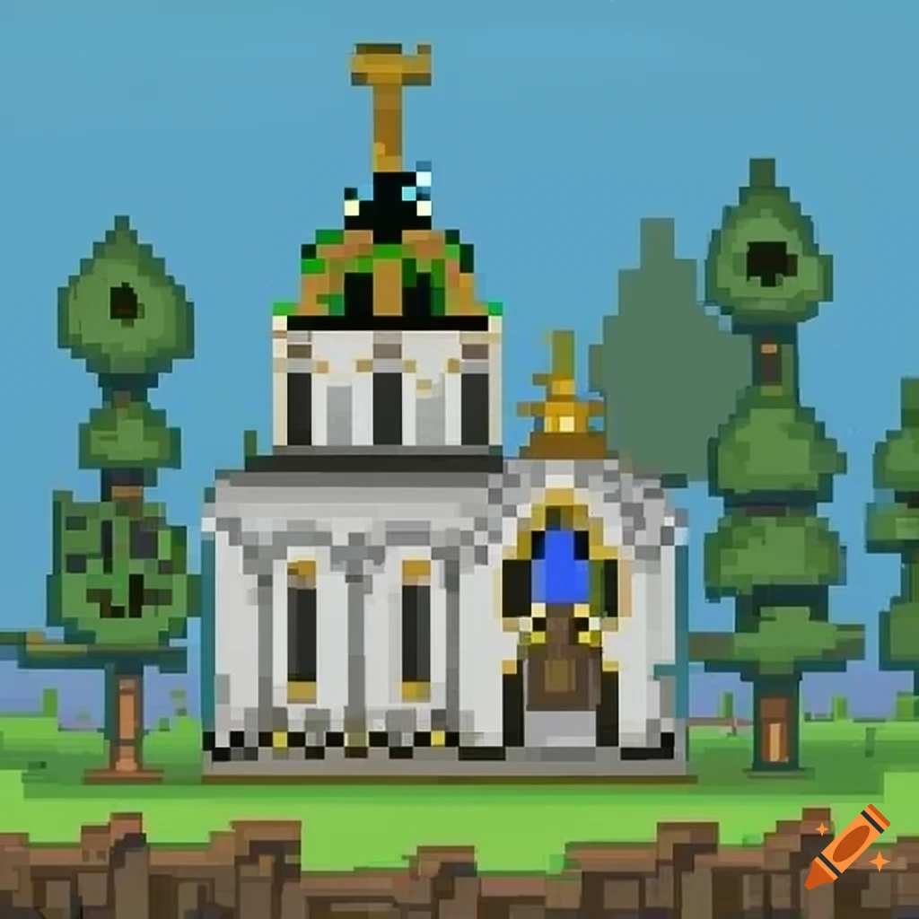 Pixel art of an orthodox church in a game on Craiyon