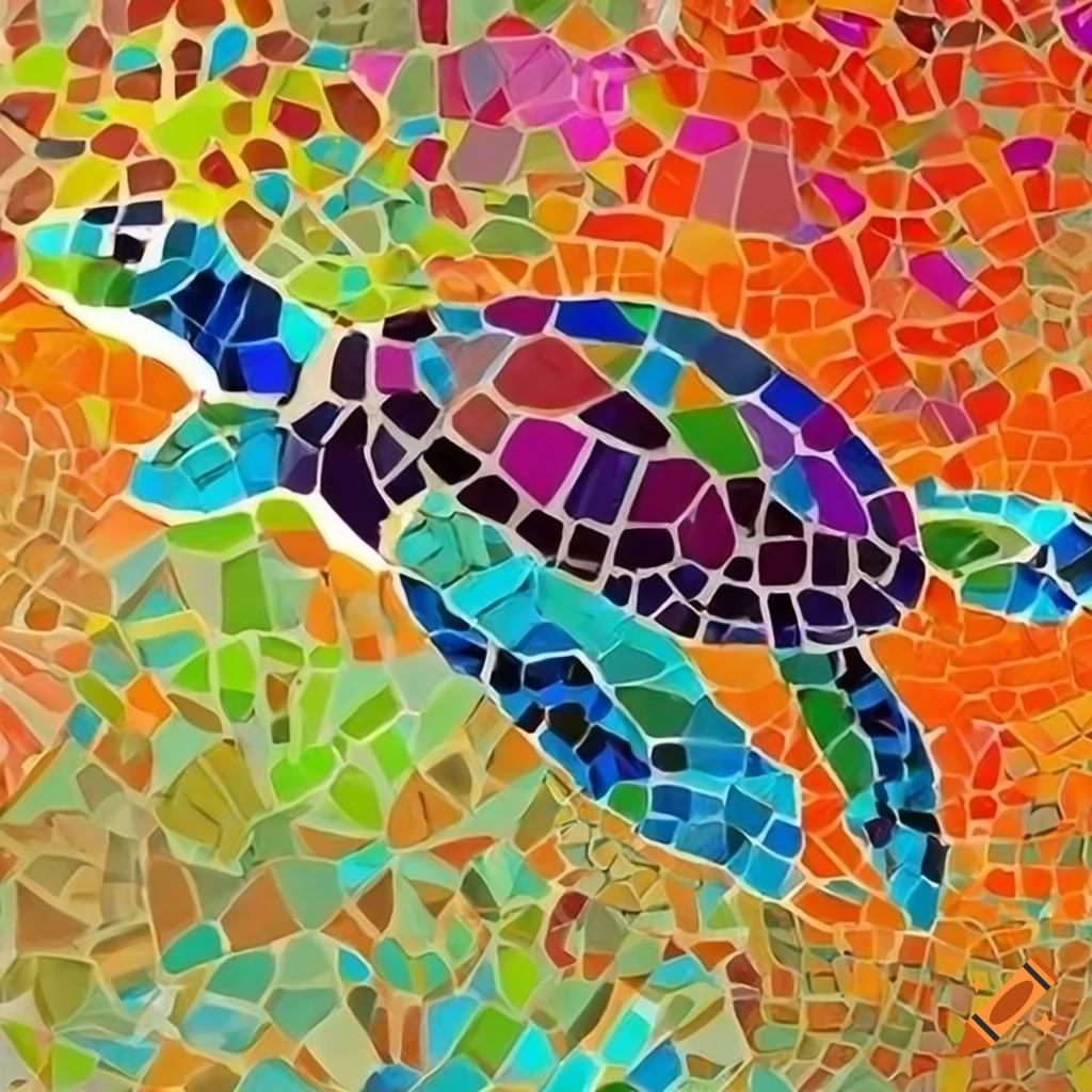 Colorful mosaic sea turtle artwork on Craiyon