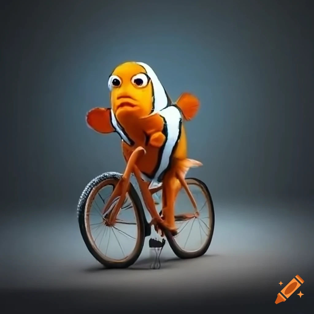 Cute anglerfish riding a bike on Craiyon
