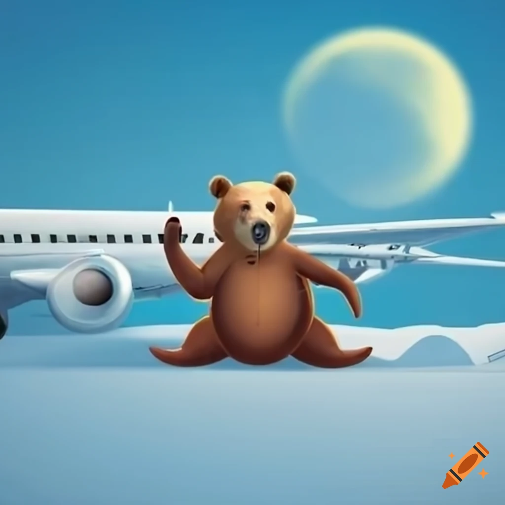 Funny picture of a bear flying an airplane on Craiyon
