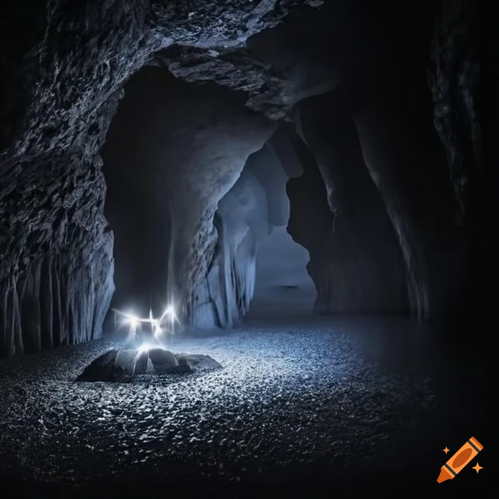 Image of a cave filled with dark gray crystals on Craiyon
