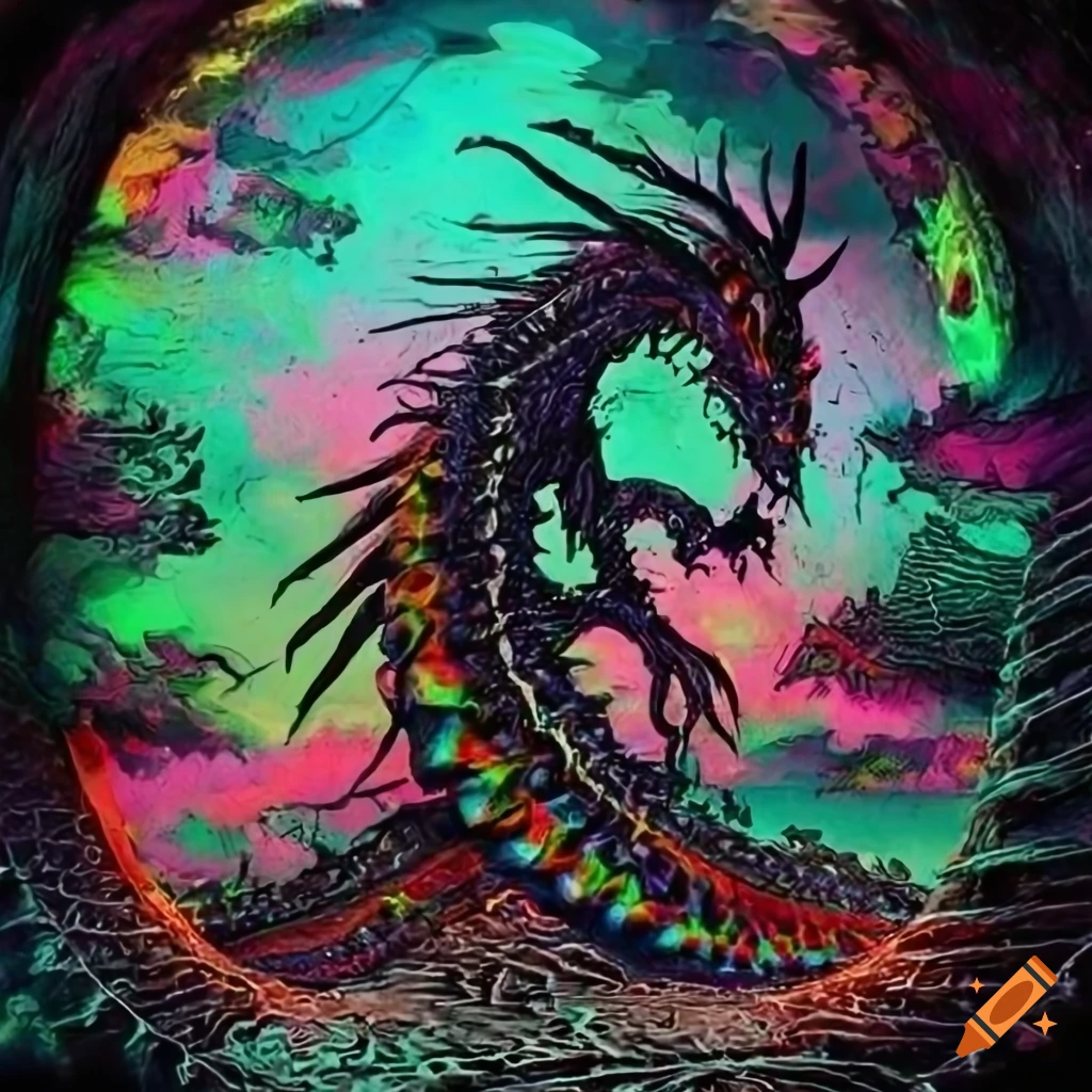 Surrealistic prehistoric cavern with cosmic cobra on Craiyon