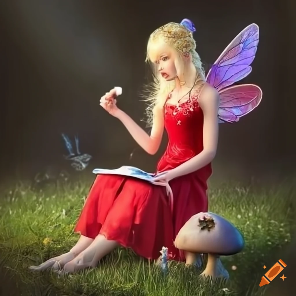 Image of a fairy writing in her diary in an enchanted forest on Craiyon