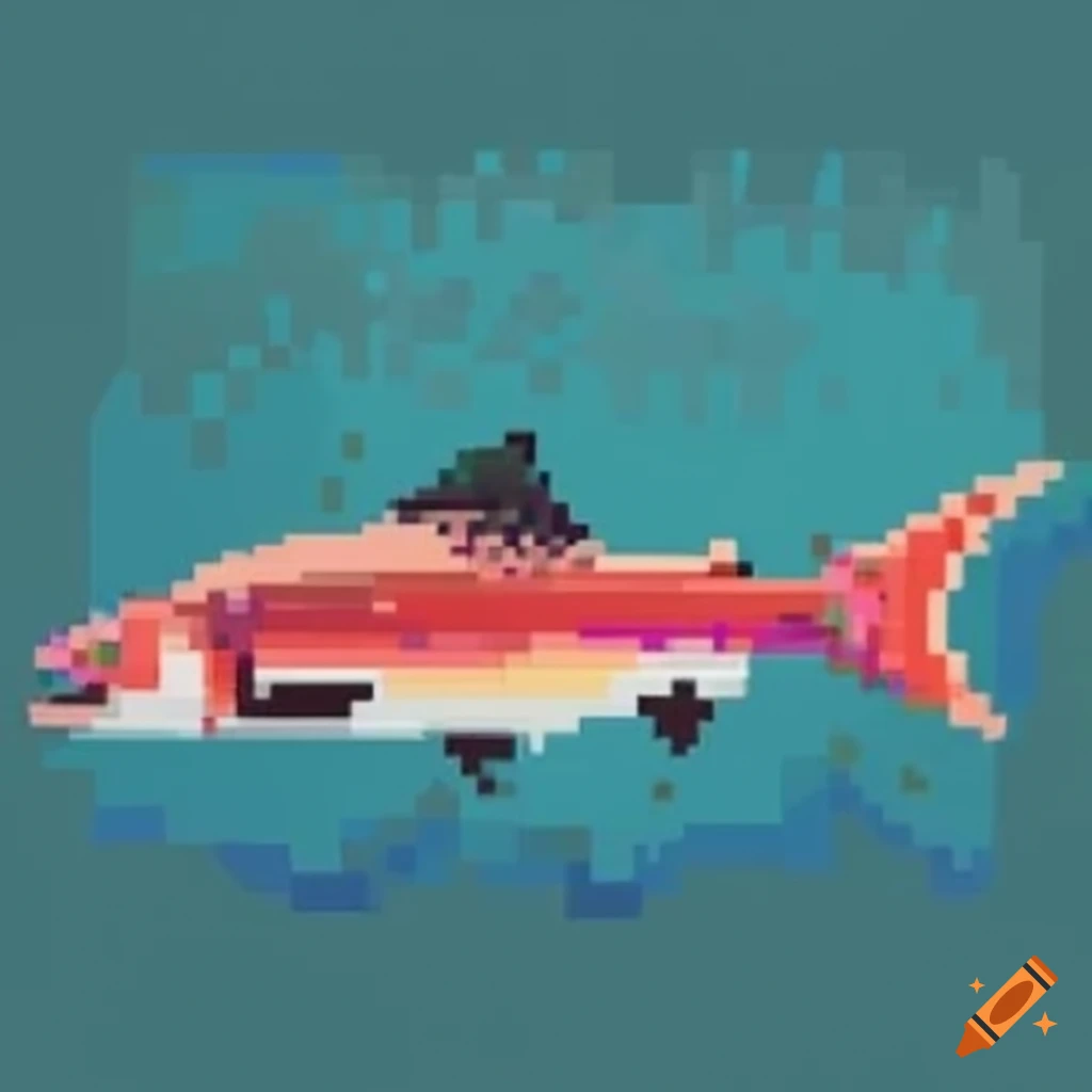 Pixel art of a fish perched on Craiyon