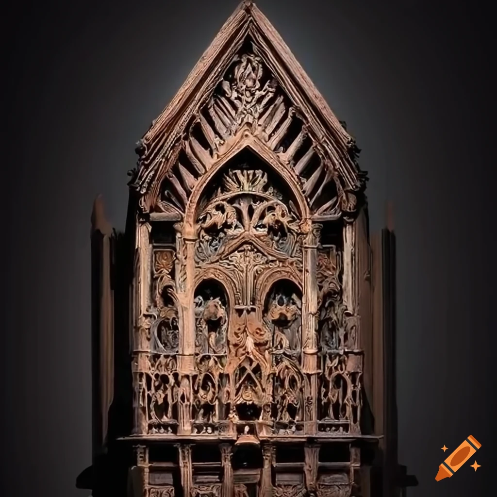 Variegated 'architectural stave carving' style artwork on Craiyon