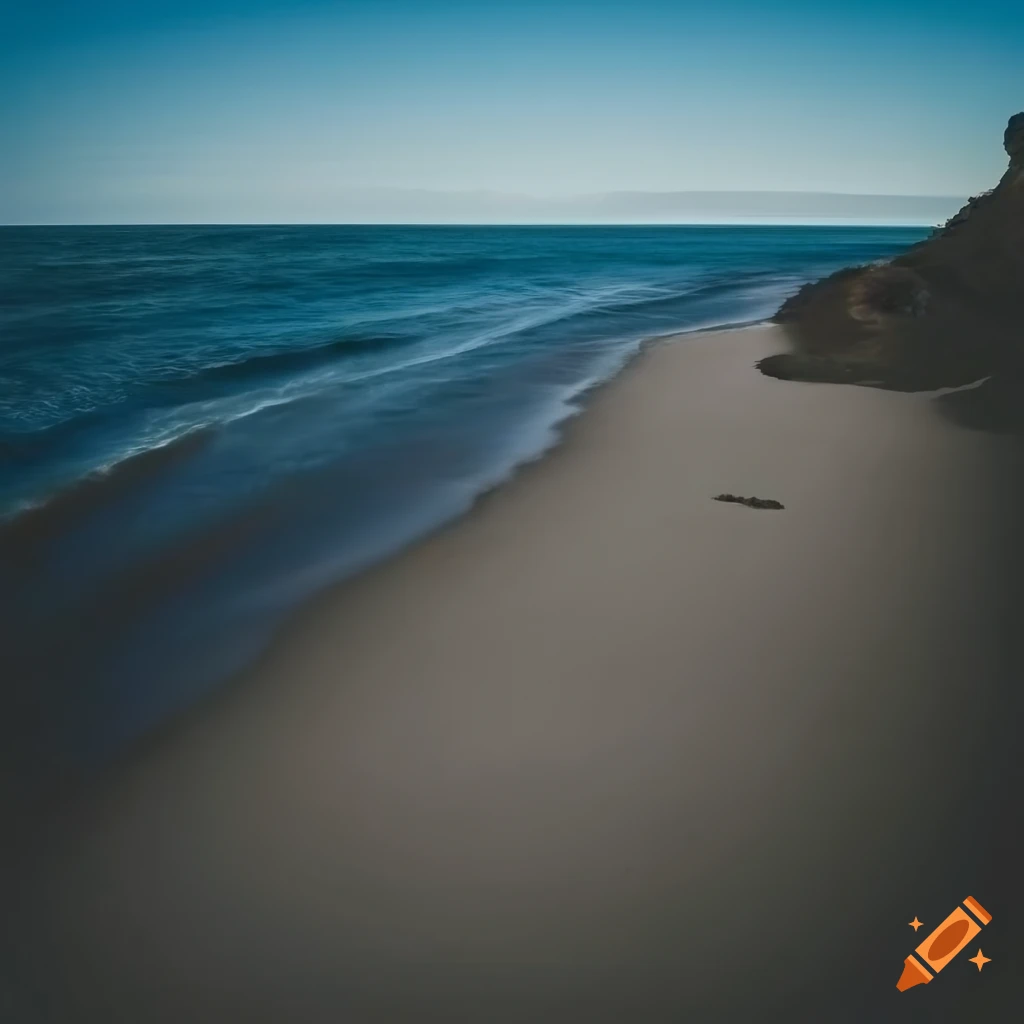 Scenic desolate beach with bright blue tones on Craiyon