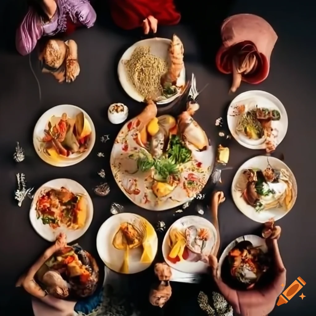 Top view of a family feast on Craiyon