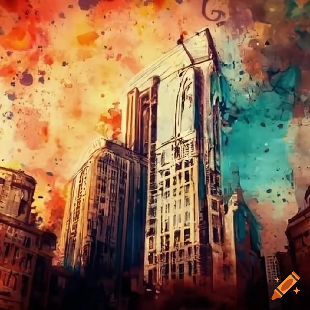 Image of a flying van and post-apocalyptic skyscraper