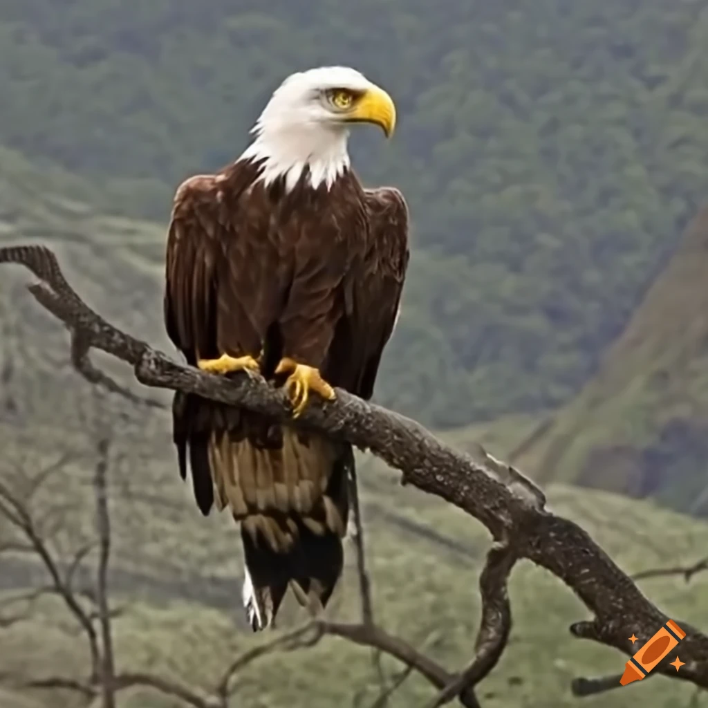 Imagen de un águila posando en una rama on Craiyon