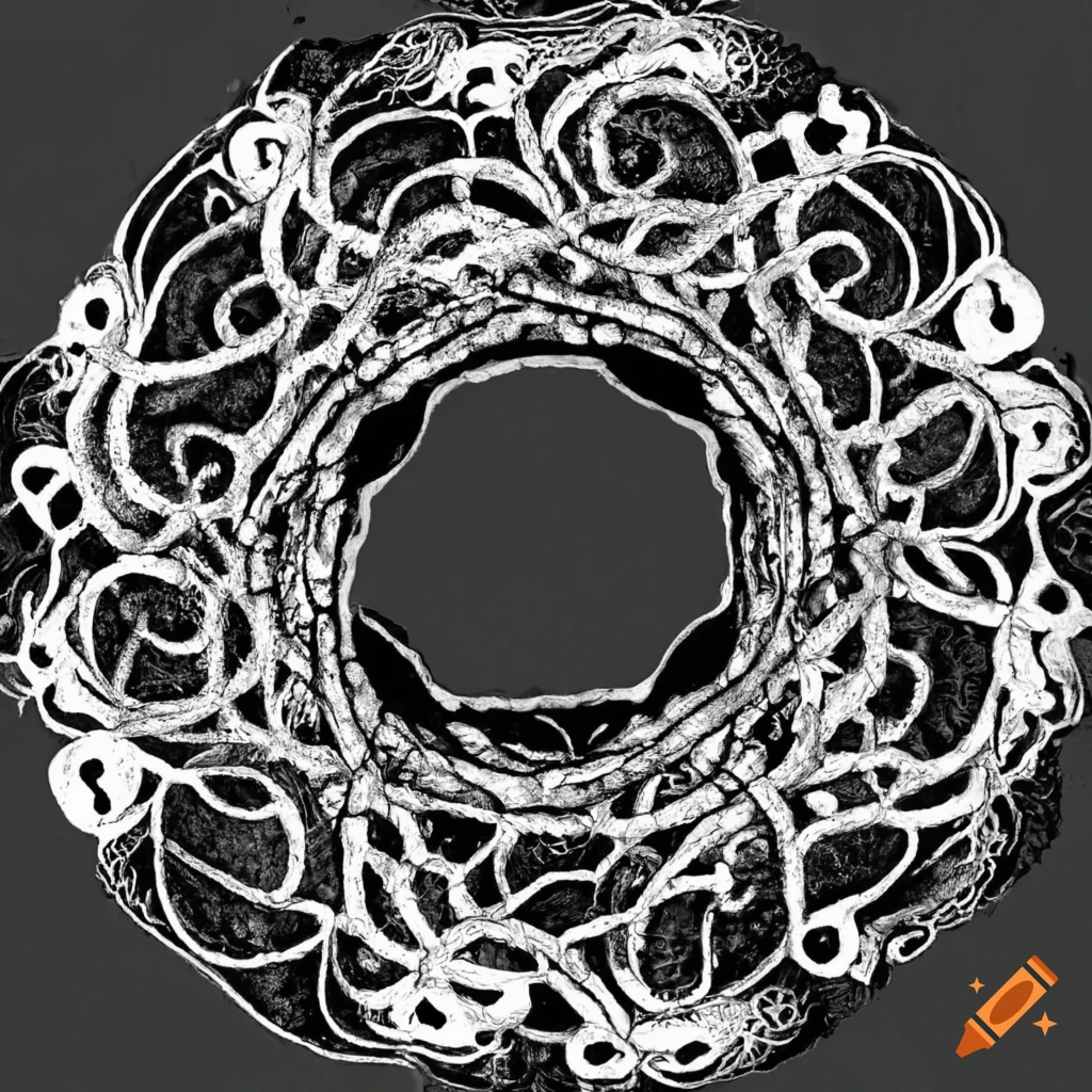 Minimalistic black and white art of tangled circle