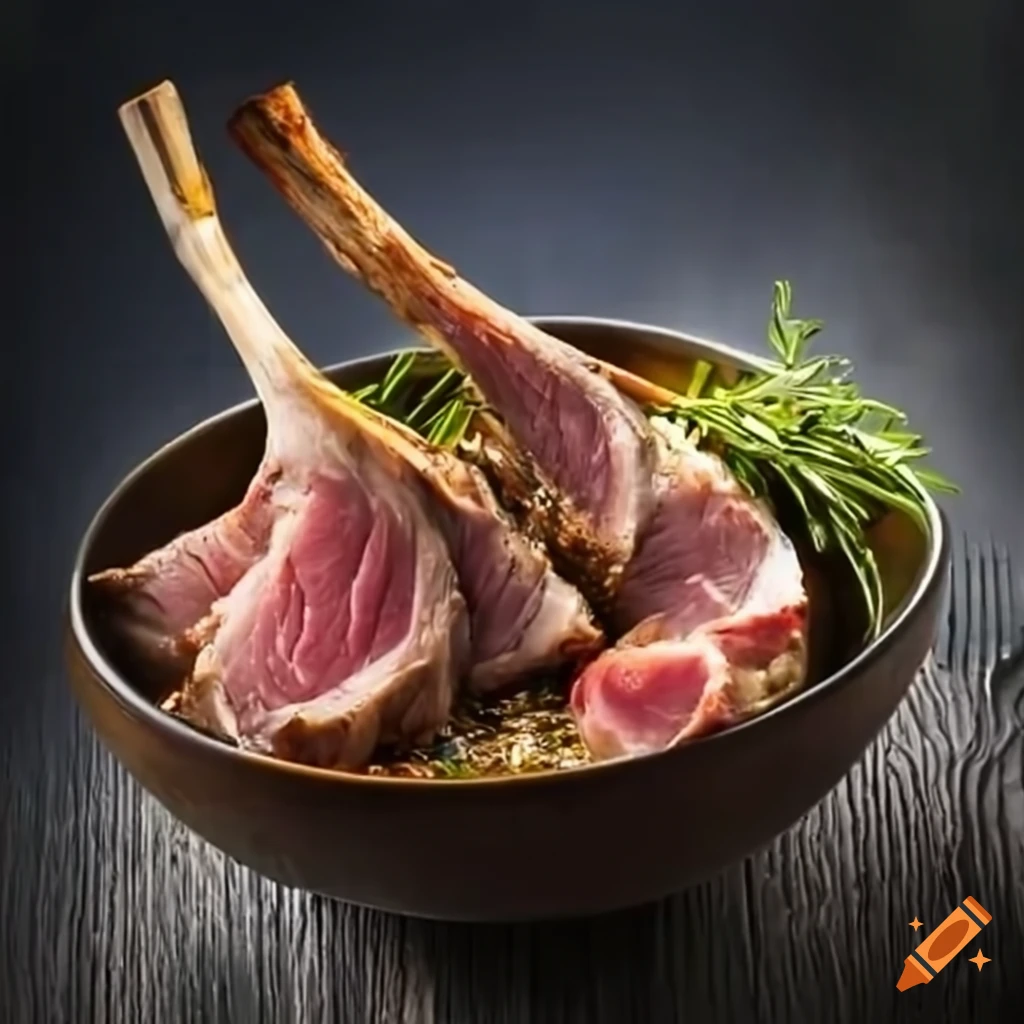 Delicious rack of lamb with garlic and rosemary on Craiyon