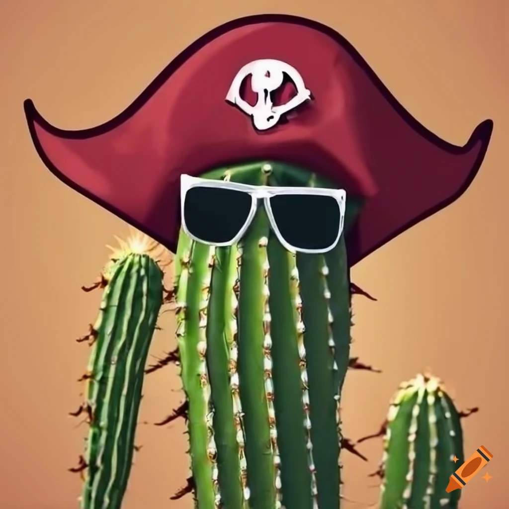 Cool cactus wearing a pirate hat and sunglasses on Craiyon