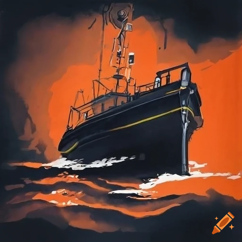 Mural art of a copper and black toned RNLI lifeboat on Craiyon