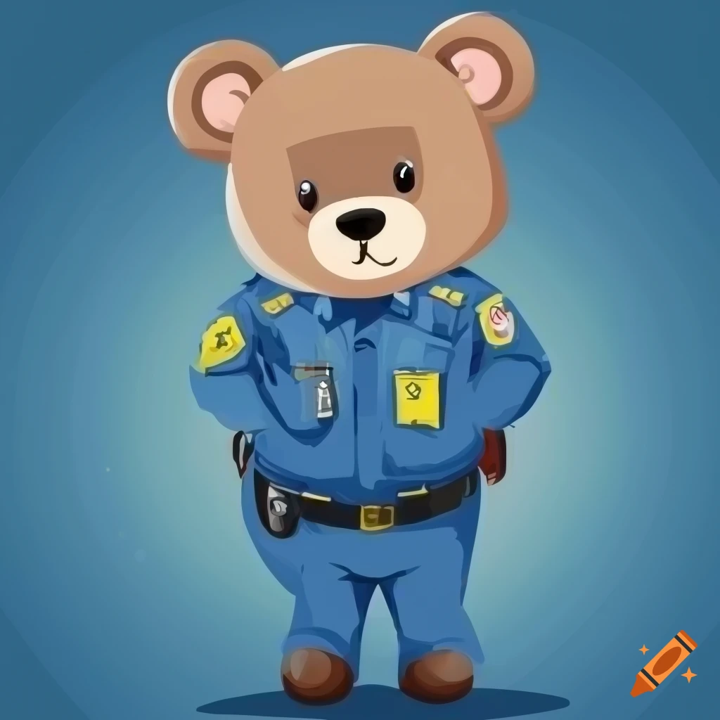 Cartoon bear with a police cap in 4k quality on Craiyon