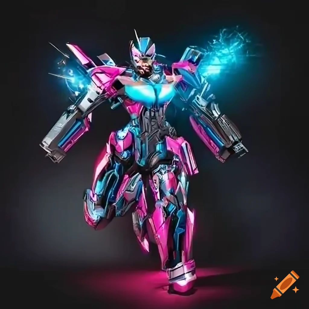 Powerful female transformer in dynamic pose on Craiyon