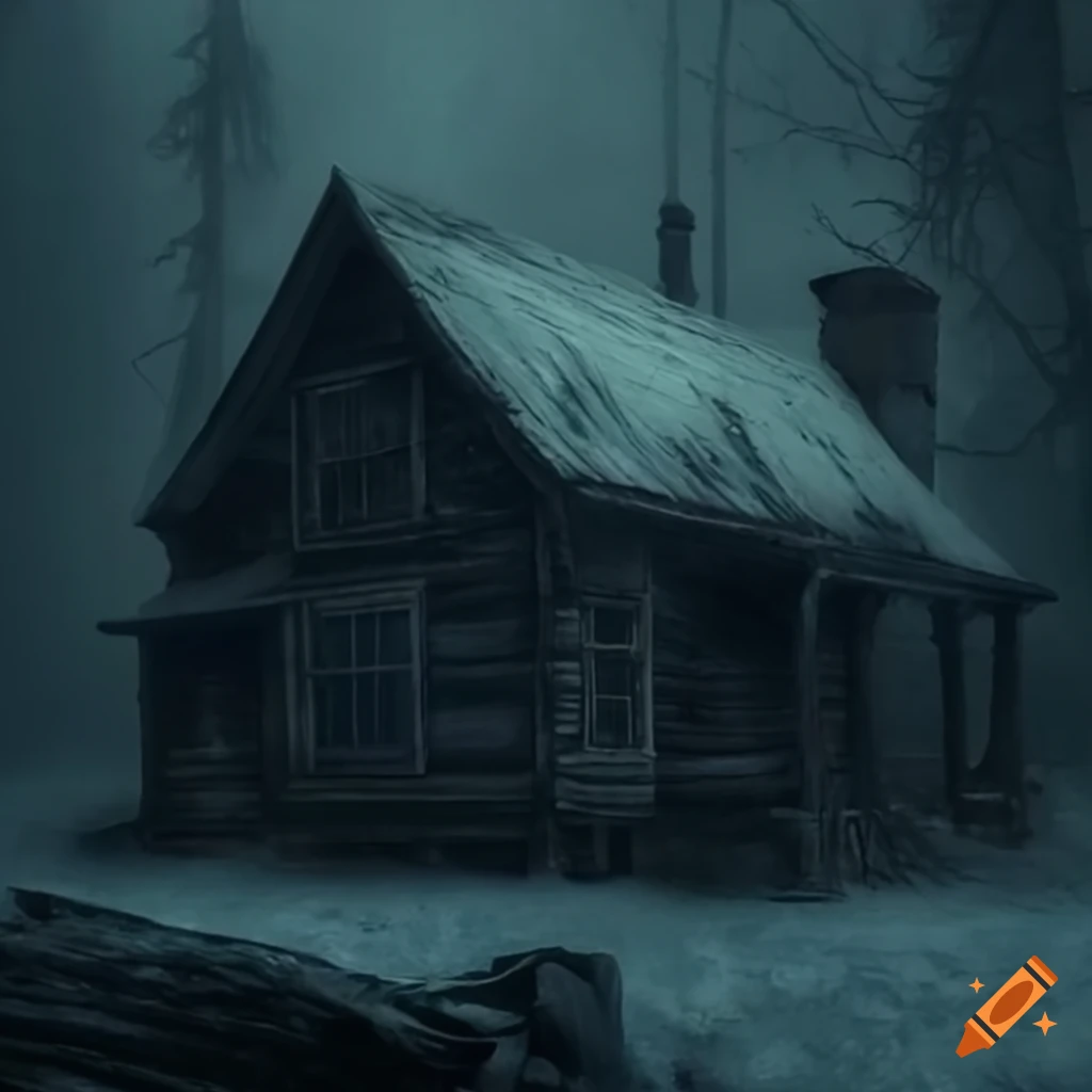 Dilapidated wooden house around an enormous tree in a spooky night with ...