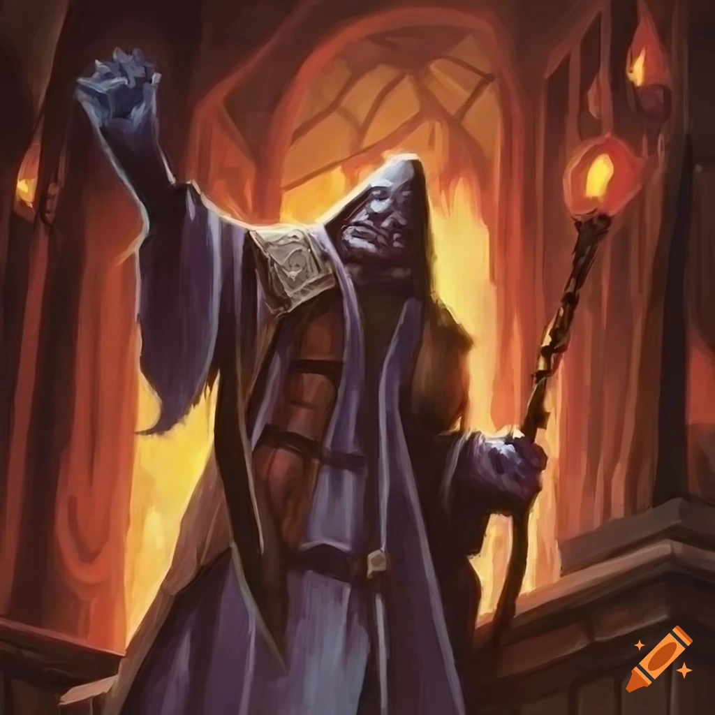 Mtg artwork of two wizards battling in a dungeon on Craiyon