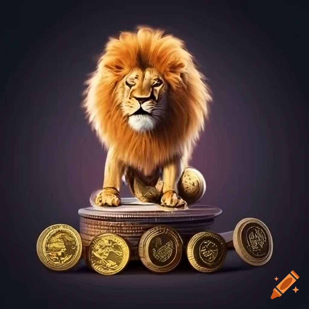 Lion holding crypto coins on Craiyon