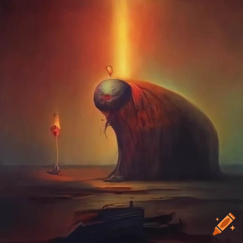 Surrealist artwork of a dystopian fire camp by zdzisław beksiński on ...