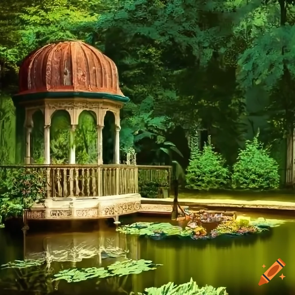 Garden with rococo balcony and islamic art elements on Craiyon