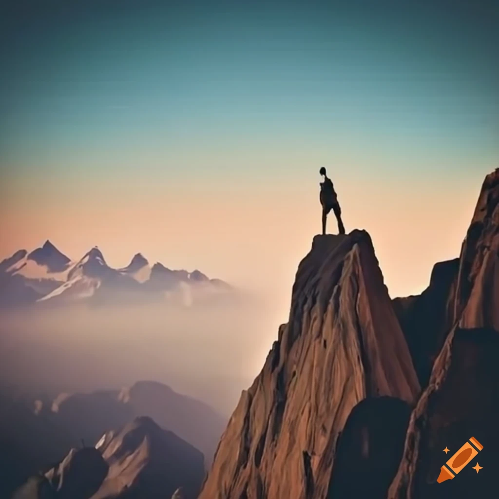 Hiker leading the way to a high peak on Craiyon