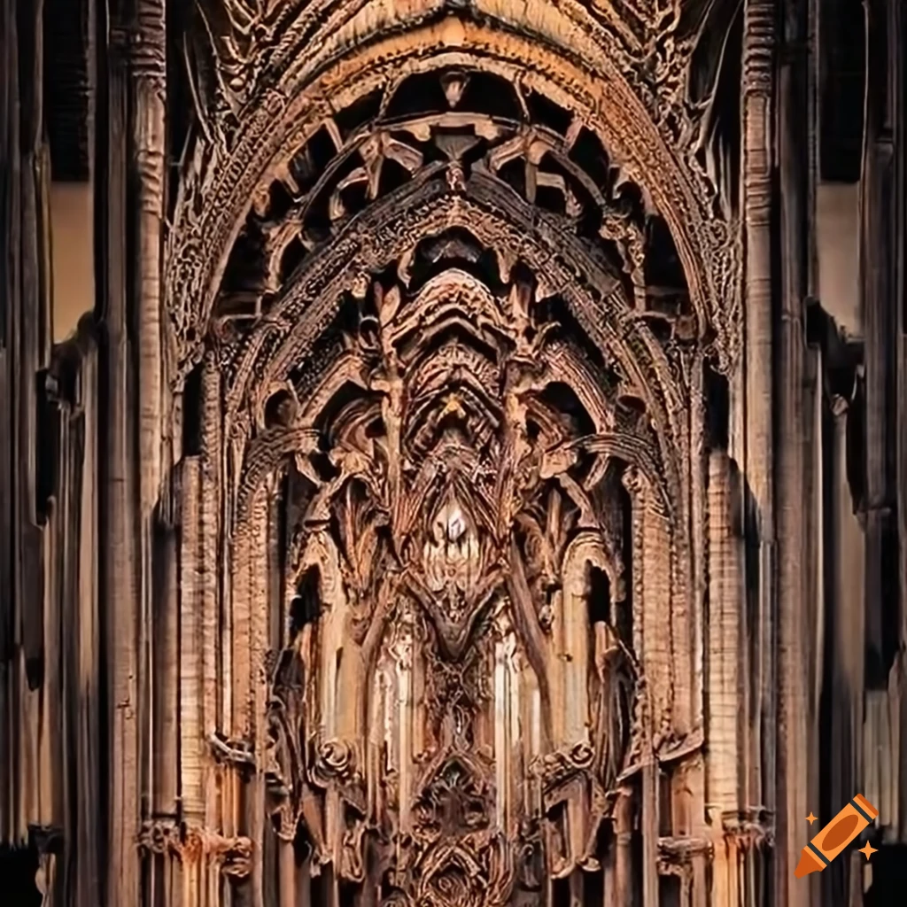 Woven 'architectural stave carving' style artwork on Craiyon