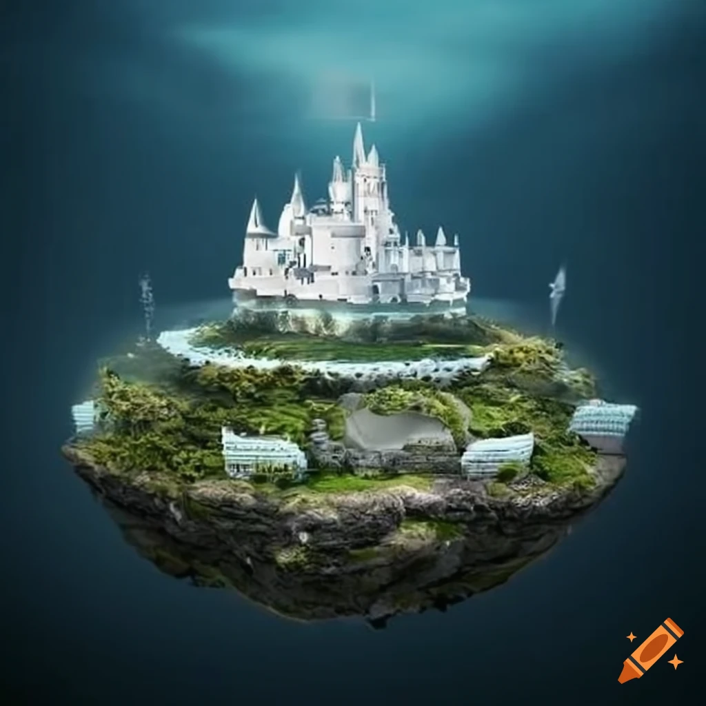 Realistic image of a white castle on a floating island on Craiyon