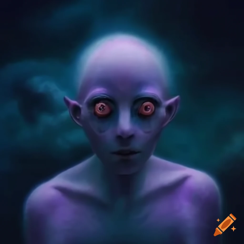 Daytime depiction of a massive dreamlike human-like monster descending ...