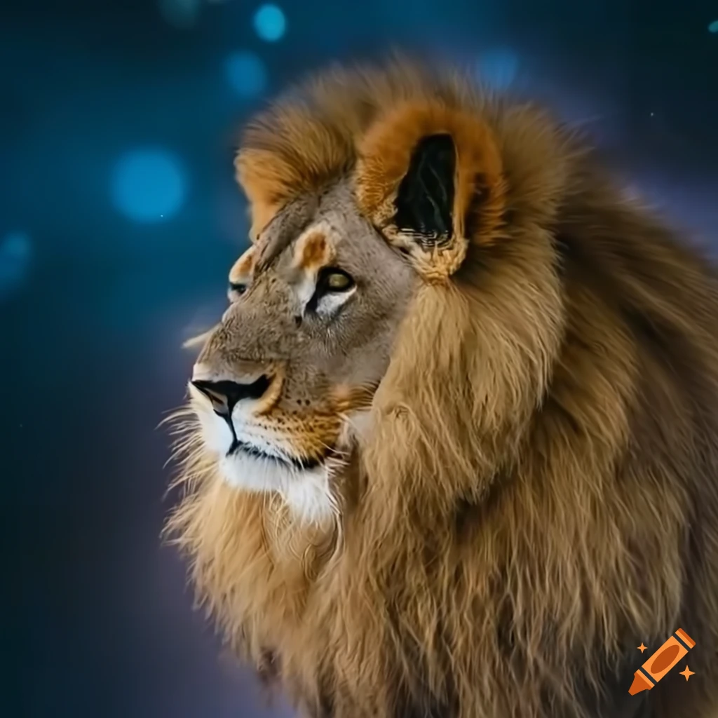 Lion in a purple space on Craiyon
