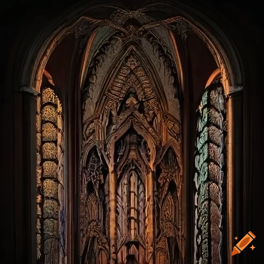 Woven architectural stave carving artwork