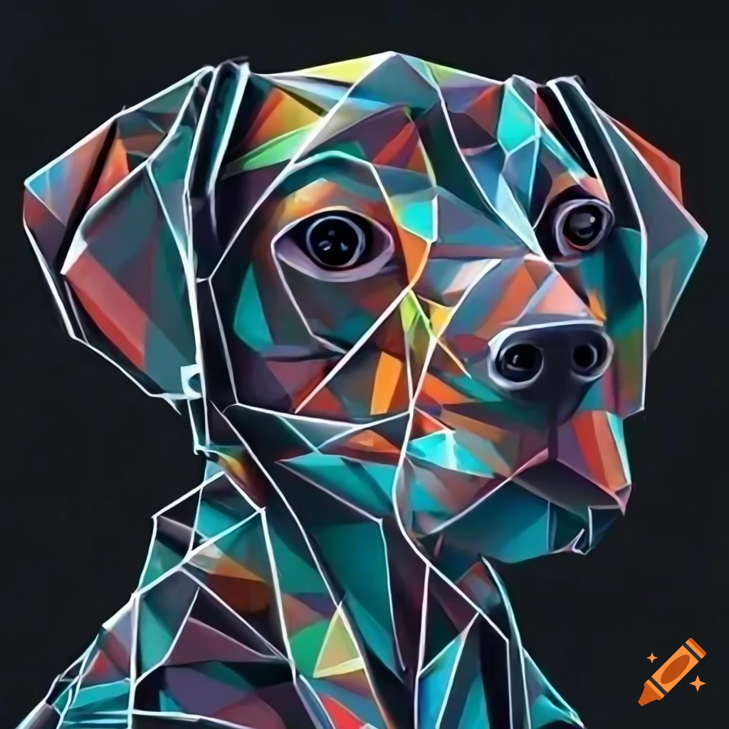 Modern art featuring a sleek low-poly greyhound on Craiyon