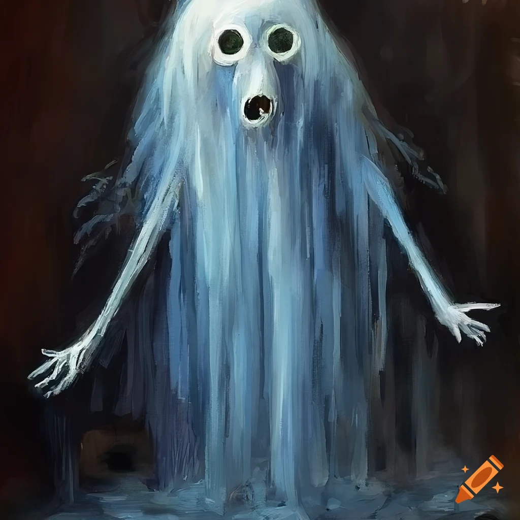 Moody blue and white ghost painting on Craiyon