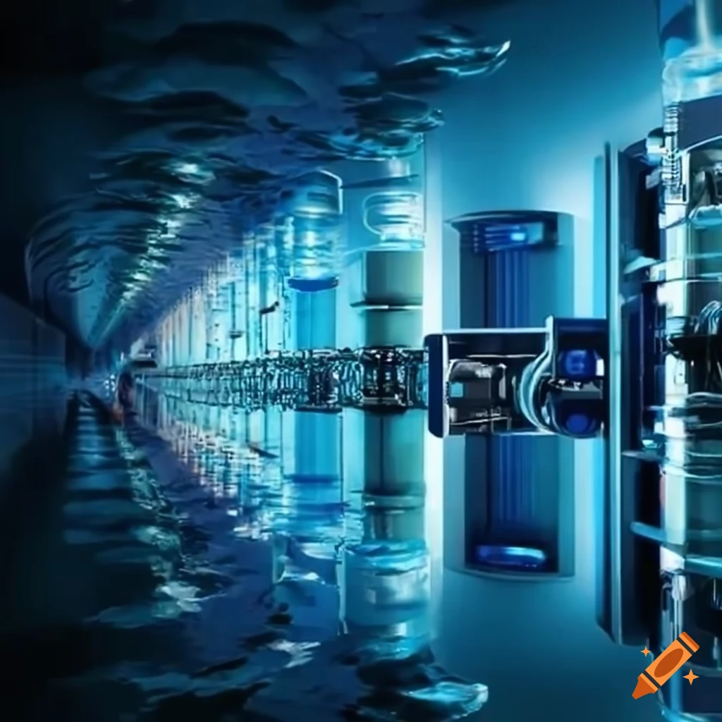 Futuristic room in a water treatment plant